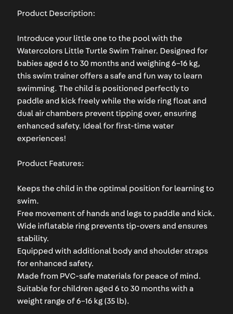 Watercolors Little Turtle Swim Trainer, Babies & Kids, Infant Playtime on Carousell