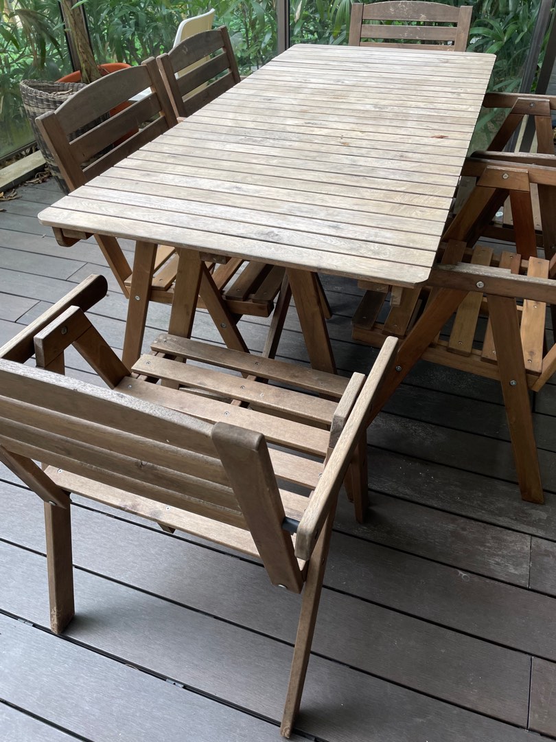 Wooden Outdoor Dining Table and Chairs Set, Furniture & Home Living ...