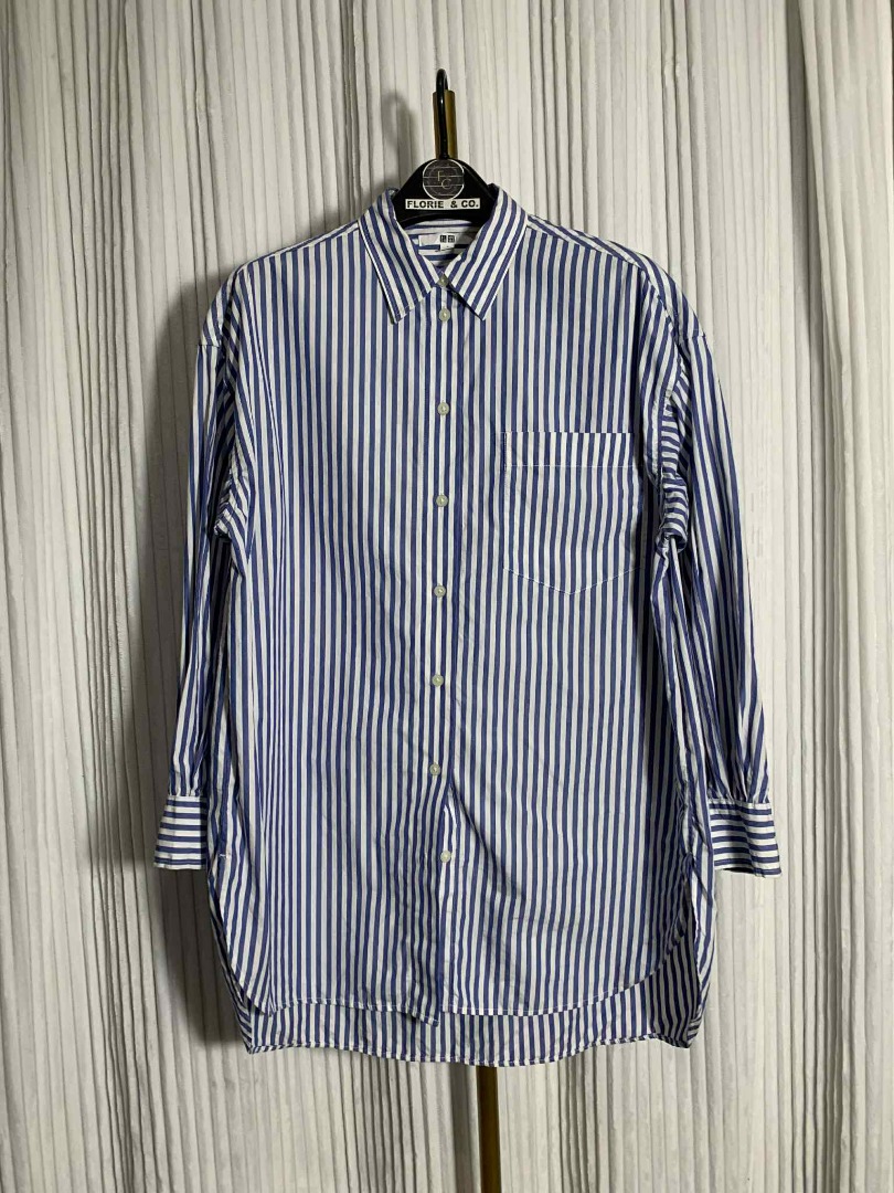 WT117-UNIQLO WOMEN'S EXTRA FINE COTTON OVERSIZED STRIPED LONG SHIRT ...