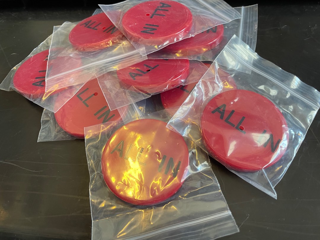 ALL IN button x 6 / 8 / 10, Hobbies & Toys, Toys & Games on Carousell