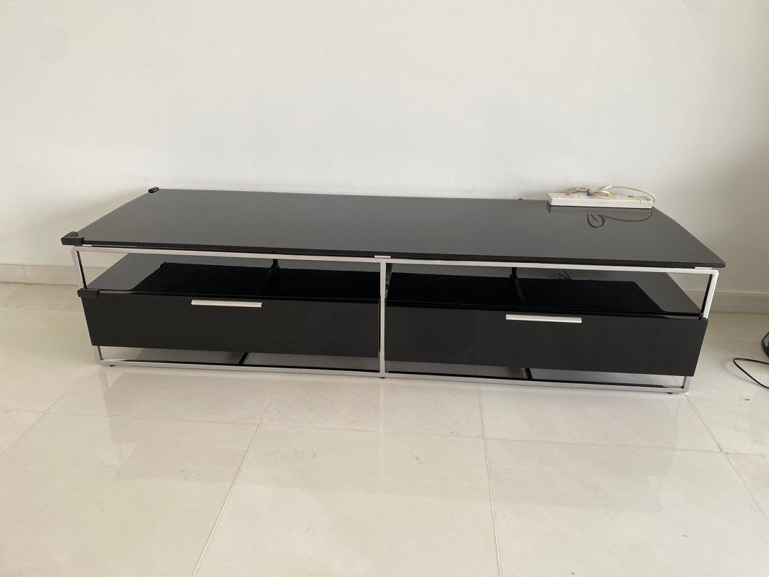 Black Glossy TV Console with Drawers, Furniture & Home Living ...