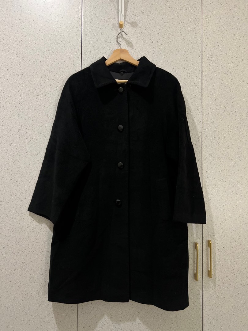 Coat 100% Angora Wool, Cupra Lining - Hitam pekat (Rare Find), Barang ...