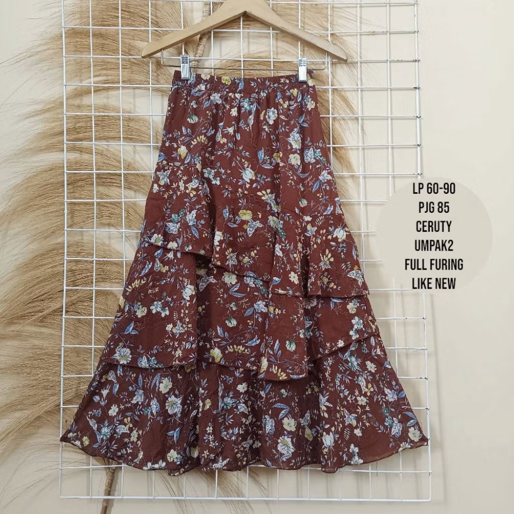 Floral Skirt| rok umpak|satin skirt|pleated skirt| Tutu Skirt| grey ...