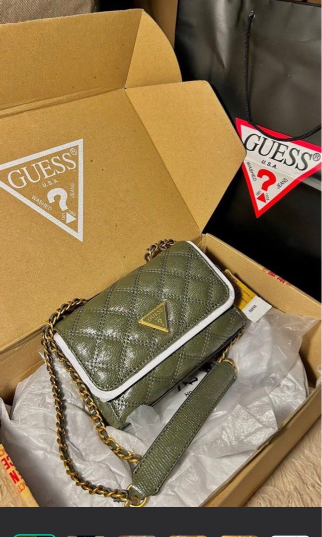 Original 1000% Guess Giully Mini Olive Army Green Sling Bag Tas ...