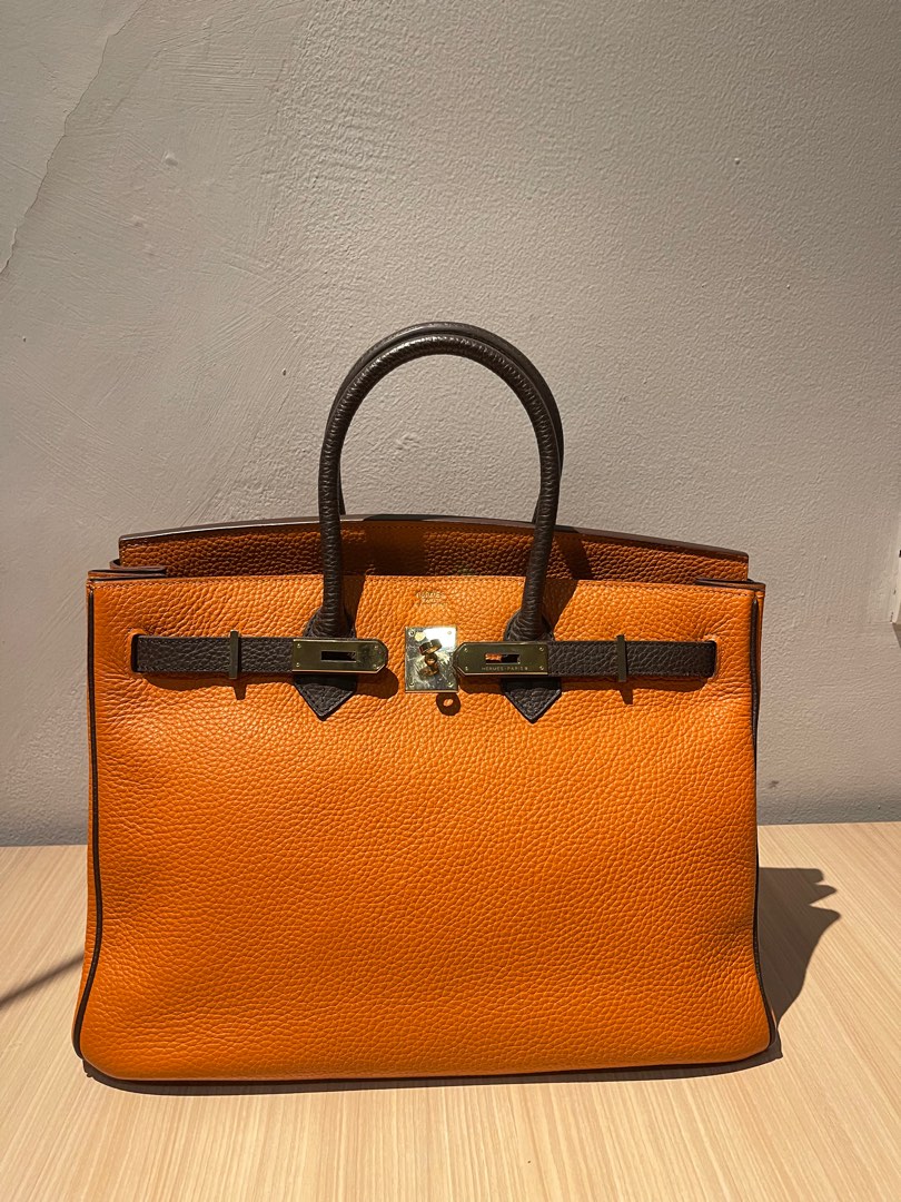 Hermes Birkin 35cm Bicolor Orange mix Chocolate GHW, Barang Mewah, Tas ...