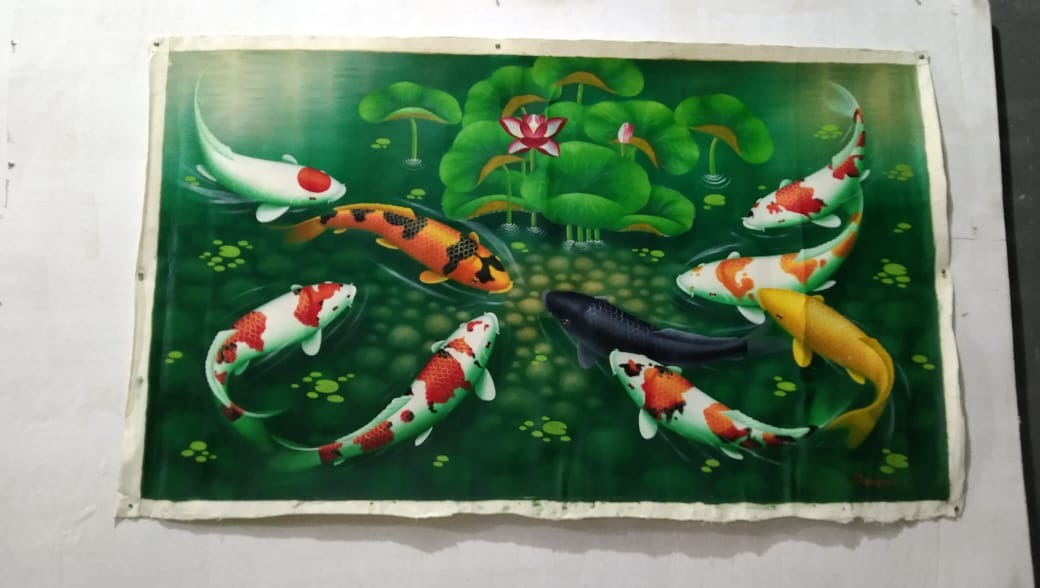 Lukisan Kanvas Fengshui Ikan Koi Karya Sentosa Kuno Jadul Antik, Antik ...