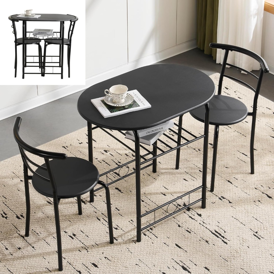OSJ Round Dining 3-Piece Set, Dining Table, Dining Set, 2 Chairs, Width ...