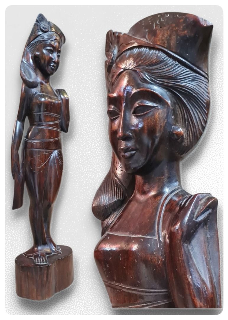 Patung Perempuan Tradisional Bali Antik Bahan Kayu Mahoni Tua ...