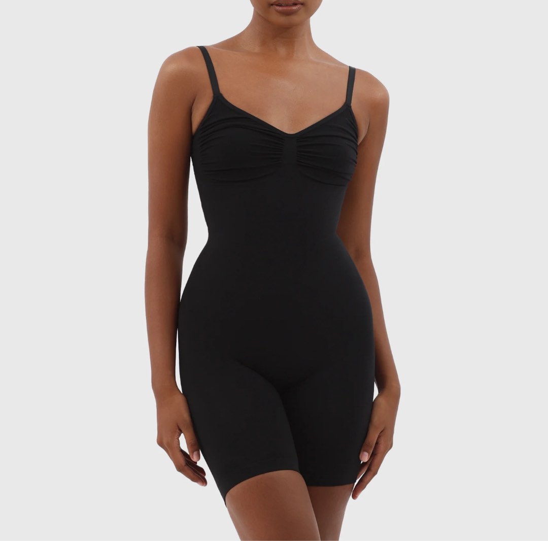 sola mid thigh shapewear bodysuit in black, Women's Fashion, Tops ...