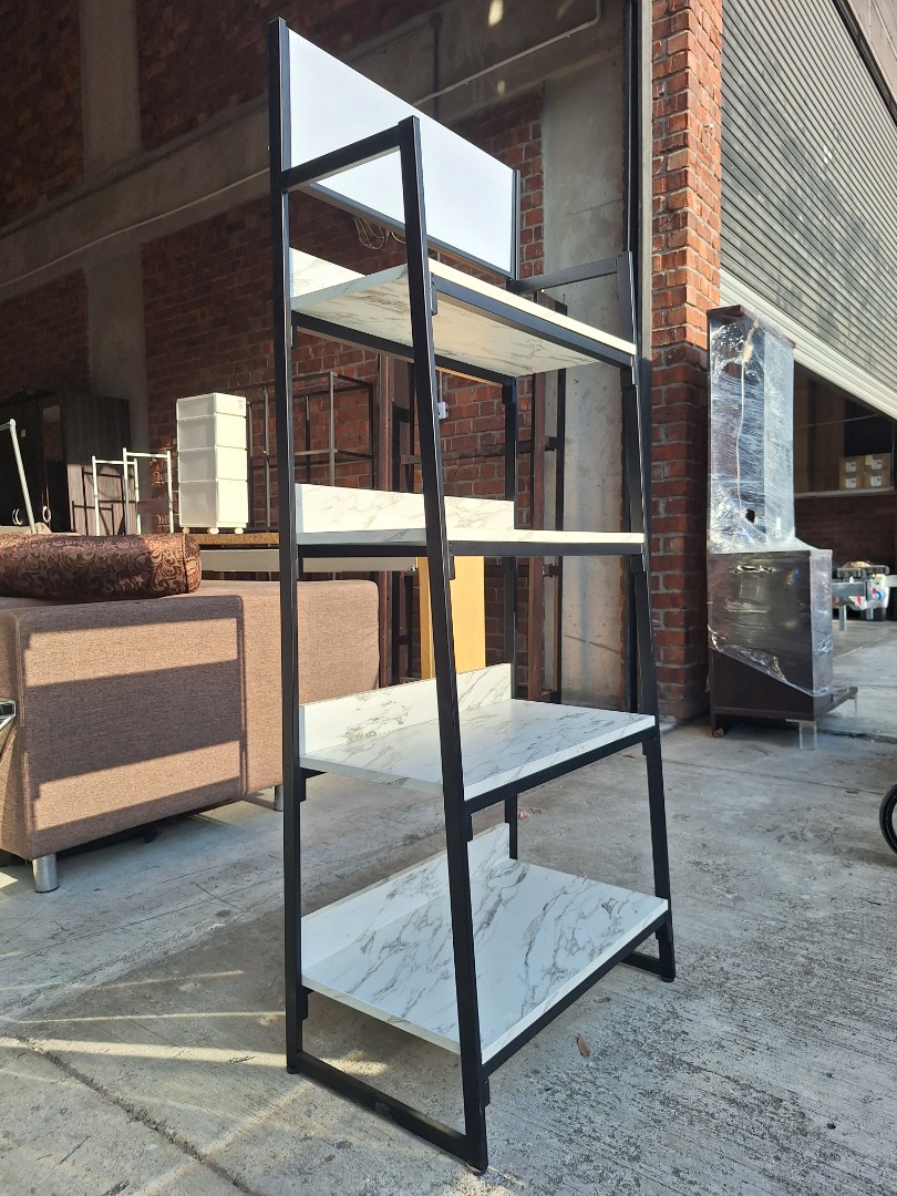 White Wooden Top Black Metal Frame 4-tier Shelving Unit | Unit Rak 4 ...
