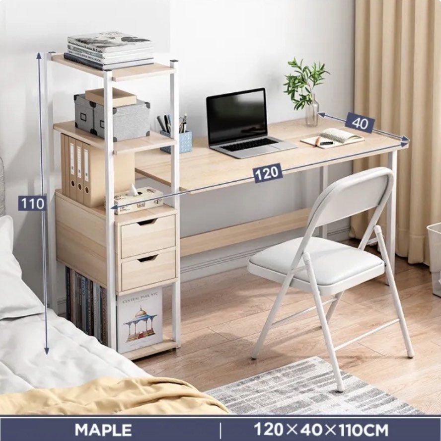 Black Oak Study Table | Study Desk With Shelf | Home Office Workstation ...