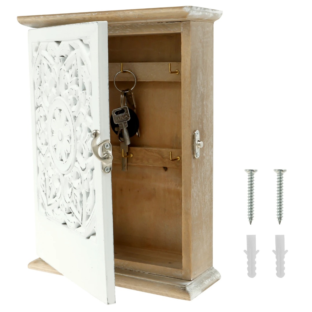Decorative Wood Key Cabinet Vintage Key Holder Box Wall Mounted Wood ...