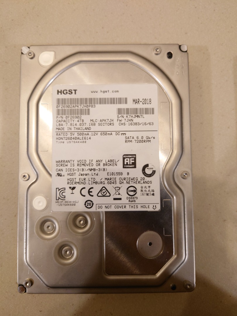 HGST Deskstar NAS 4 TB 7200RPM SATA Hard Disk Drive HDD, Computers ...