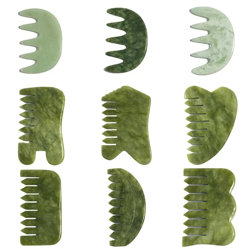 Natural Jade Comb Gua Sha Board Jade Massager For SPA Acupuncture Body ...