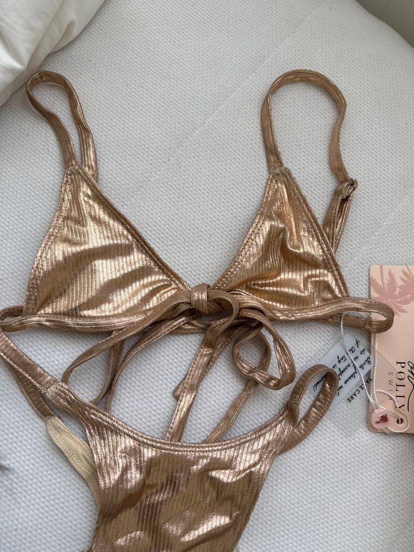 Oh Polly Metallic Gold Bikini - XS, Women's Fashion, Swimwear, Bikinis ...