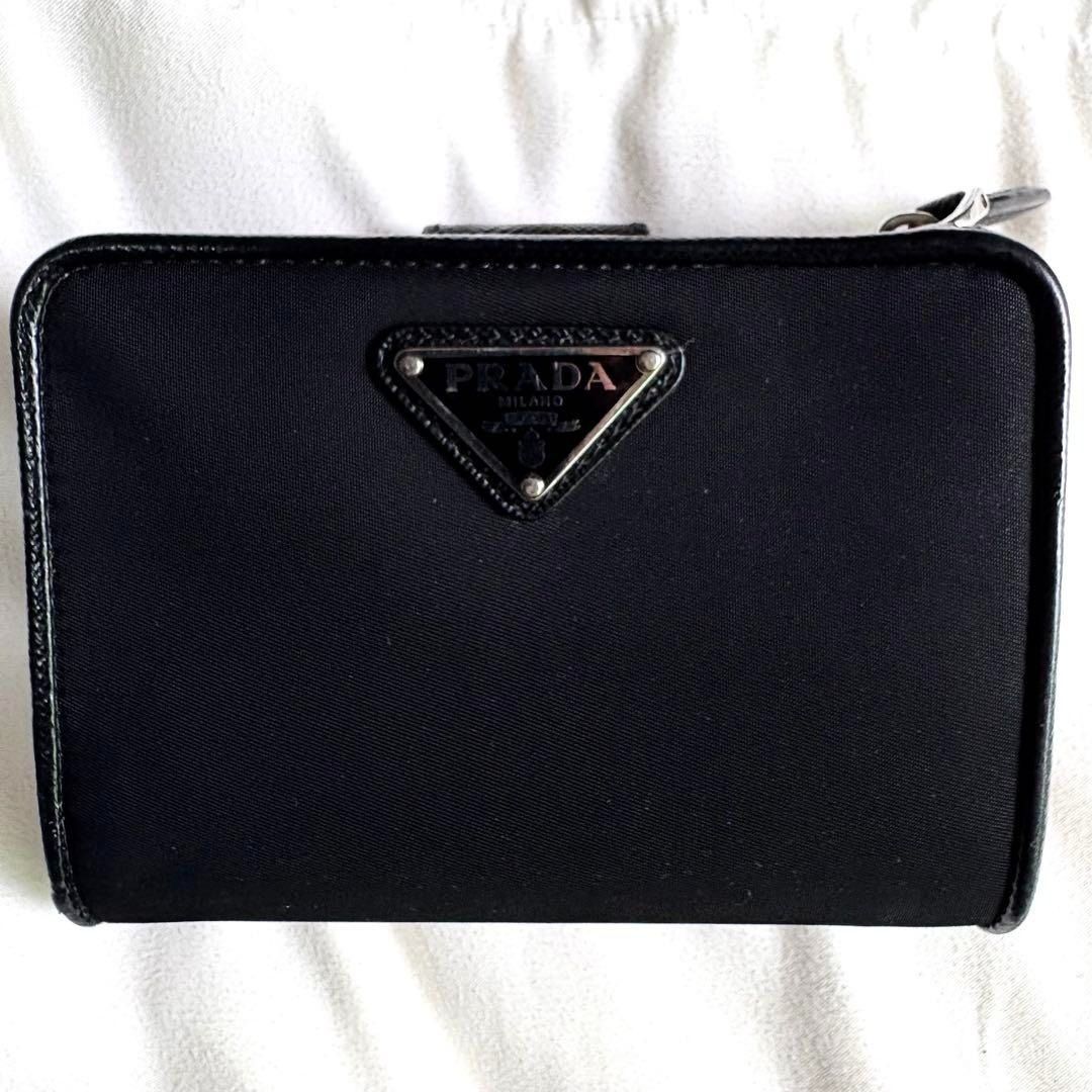 Authentic Prada folding wallet with triangular logo, black leather and ...