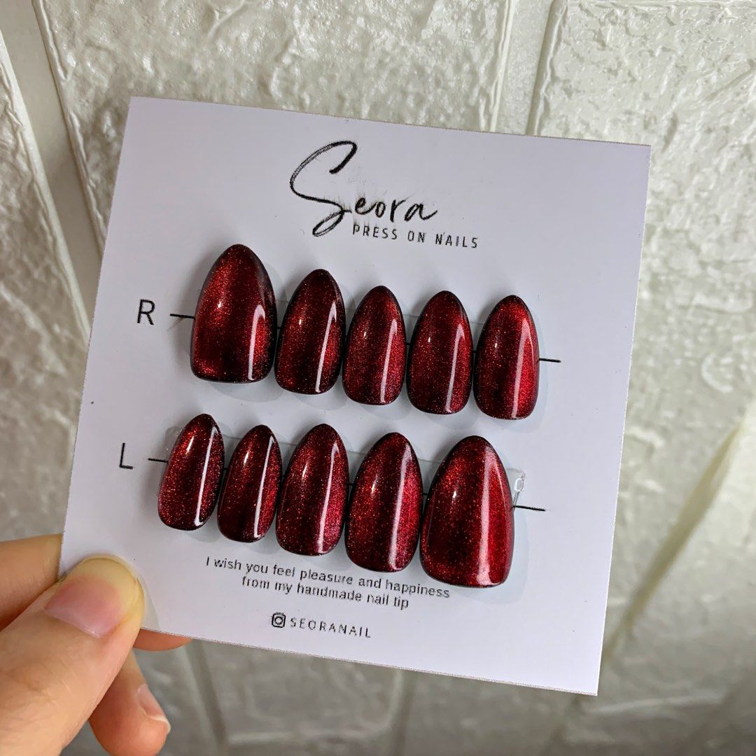 Press on nails kuku palsu kuku pesta isi 10pcs bisa custom size avail model almond/oval motif ...