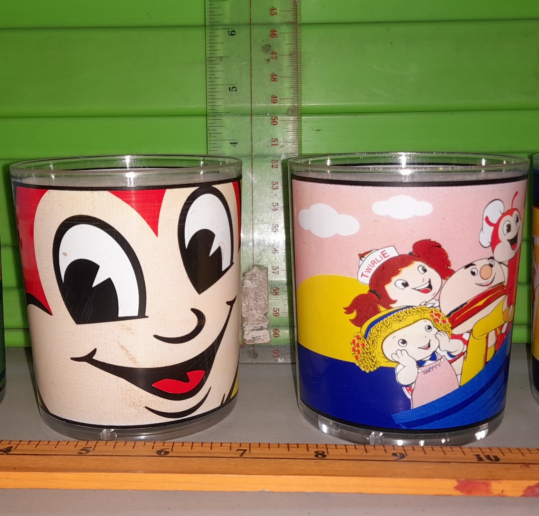 Set of 2 - Jollibee clear plastic cups w/o handles, featuring the ...