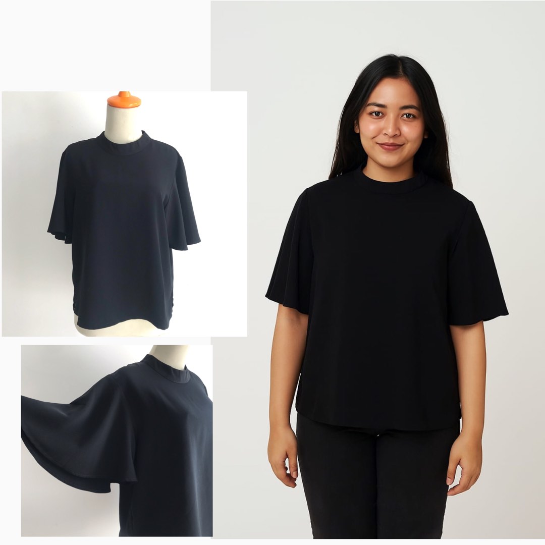 THE EXECUTIVE Atasan Hitam Polos Lengan Flare (baca diskripsi), Fesyen ...