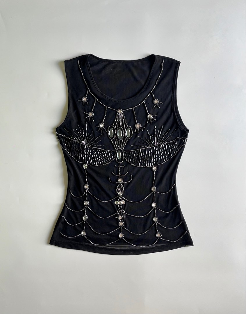 Y2k Vintage Bejeweled Sequined & Beaded Top, Women's Fashion, Tops ...