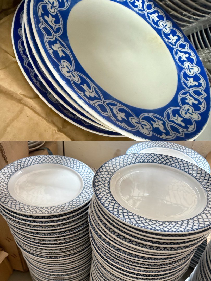 九寸陶瓷藍色網狀花邊白碟大量 9 inches blue patten at edge white ceramic plate many ...