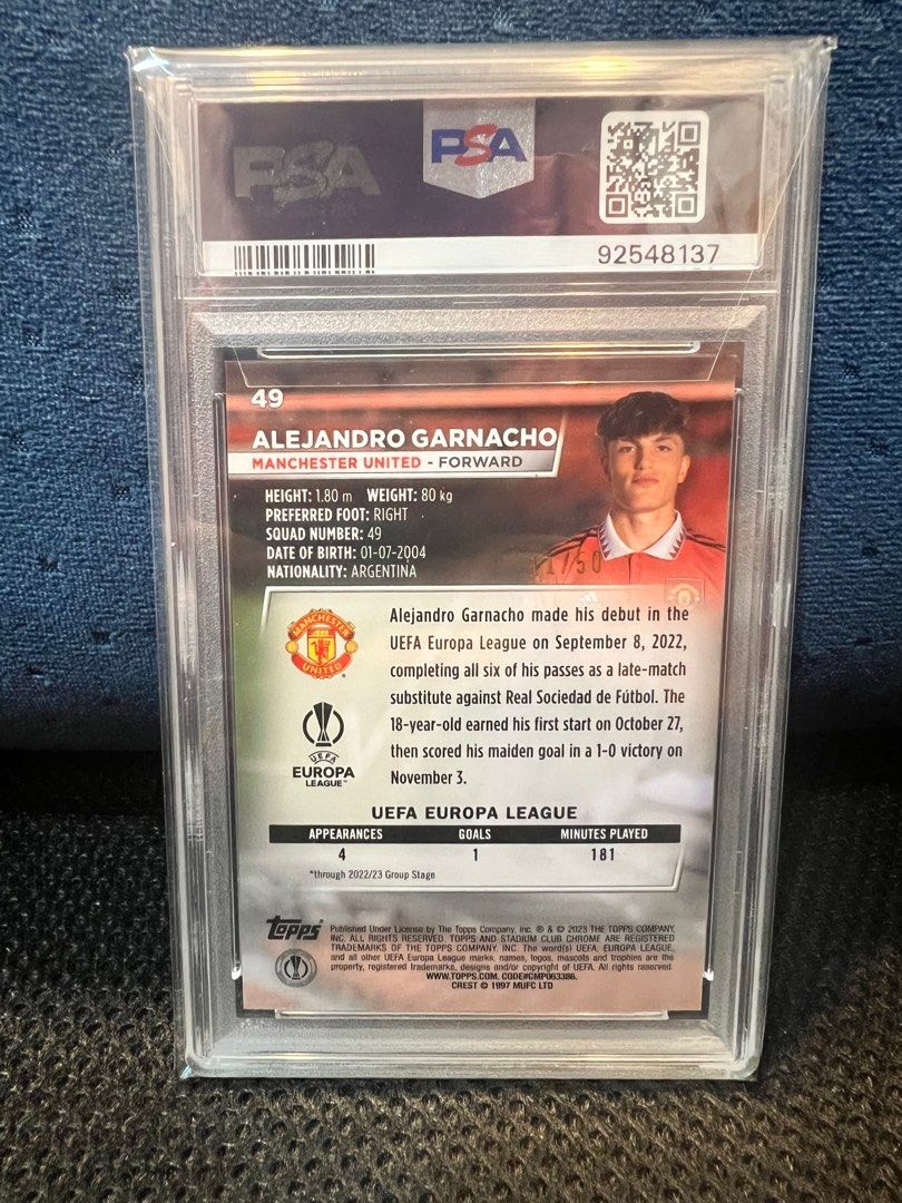 Alejandro Garnacho 11/50 numbered Members Only Rookie RC Gold Stadium ...