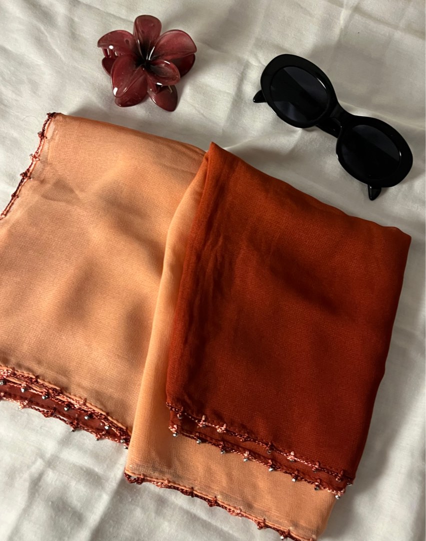 Beaded Shawl Colour Sunkiss, Women's Fashion, Muslimah Fashion, Hijabs ...