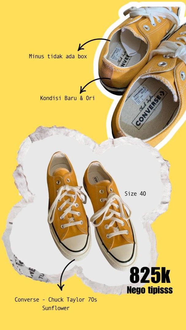 Converse Chuck Taylor 70s Sunflower, Fesyen Wanita, Sepatu di Carousell