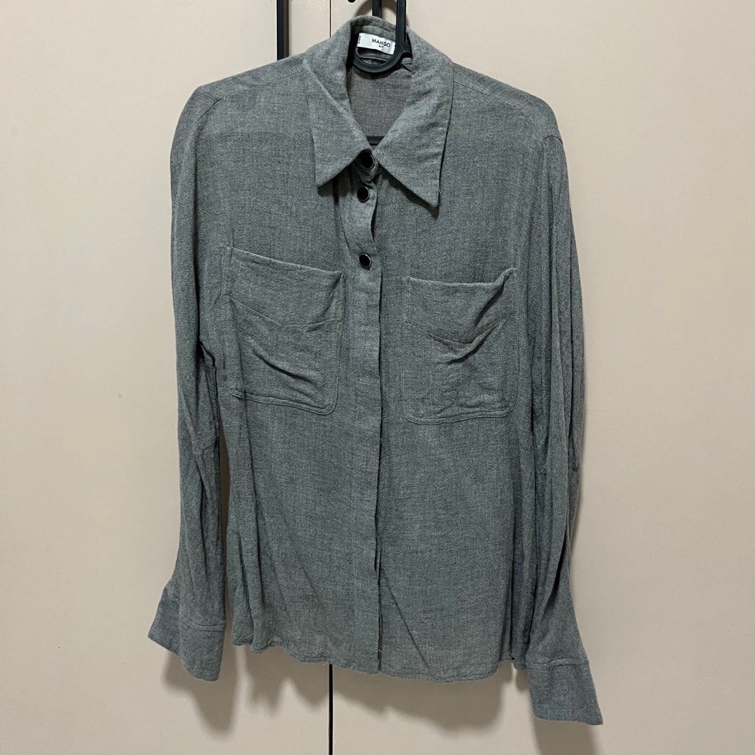 MANGO Gray polo long sleeves, Women's Fashion, Tops, Longsleeves on ...