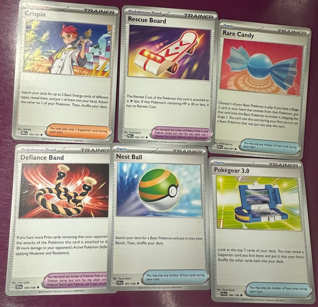 Pokemon playable cards pokegear 3.0, Crispin, rare candy, defiance band ...