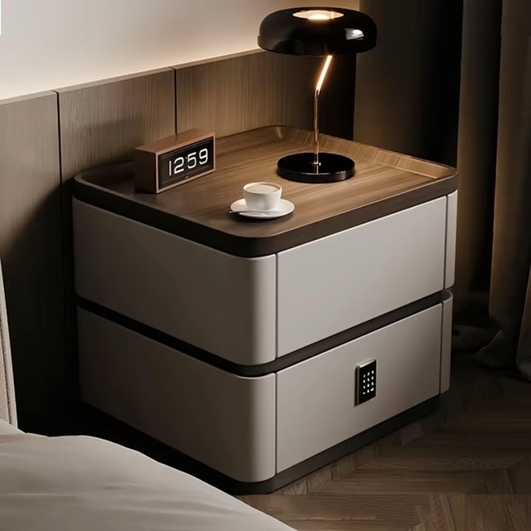 Rounded Edge Nightstand Table | Dual Drawer Storage Table | Integrated ...