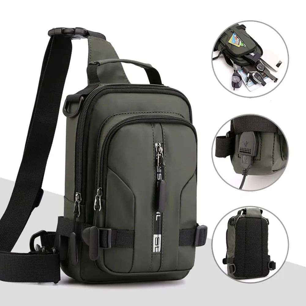 Sling Side USB Charging Port Water Proof Messenger Chest Bag Travel ...