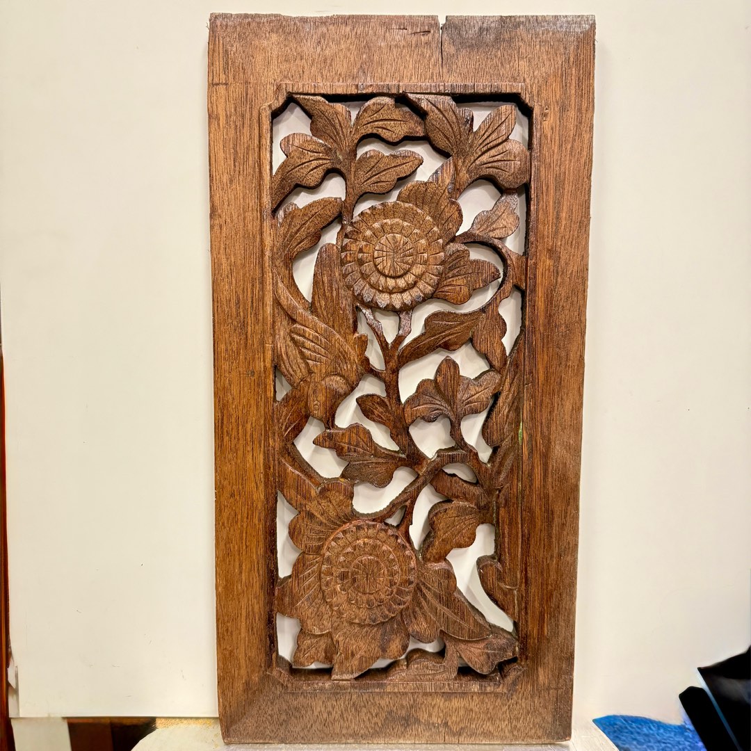 Vintage Blooming Peonies Intricately Hand-Carved Wooden Panel ...