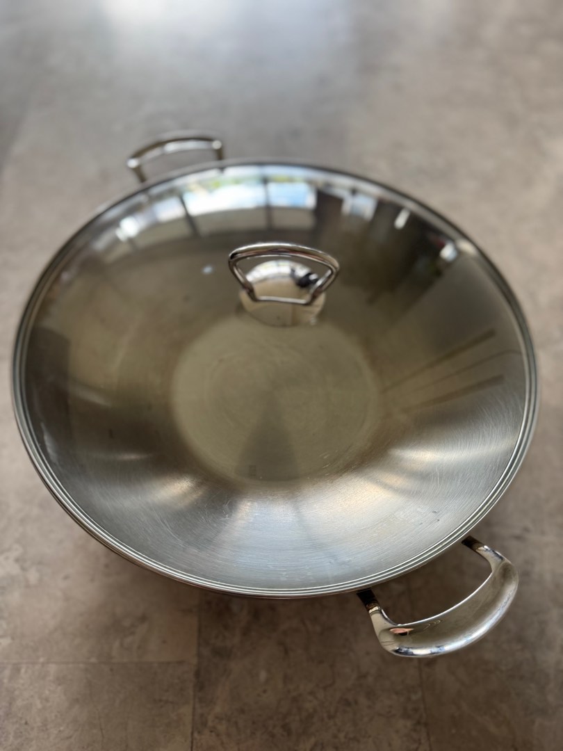 WMF Stainless Steel Wok with Glass Lid, Furniture & Home Living ...