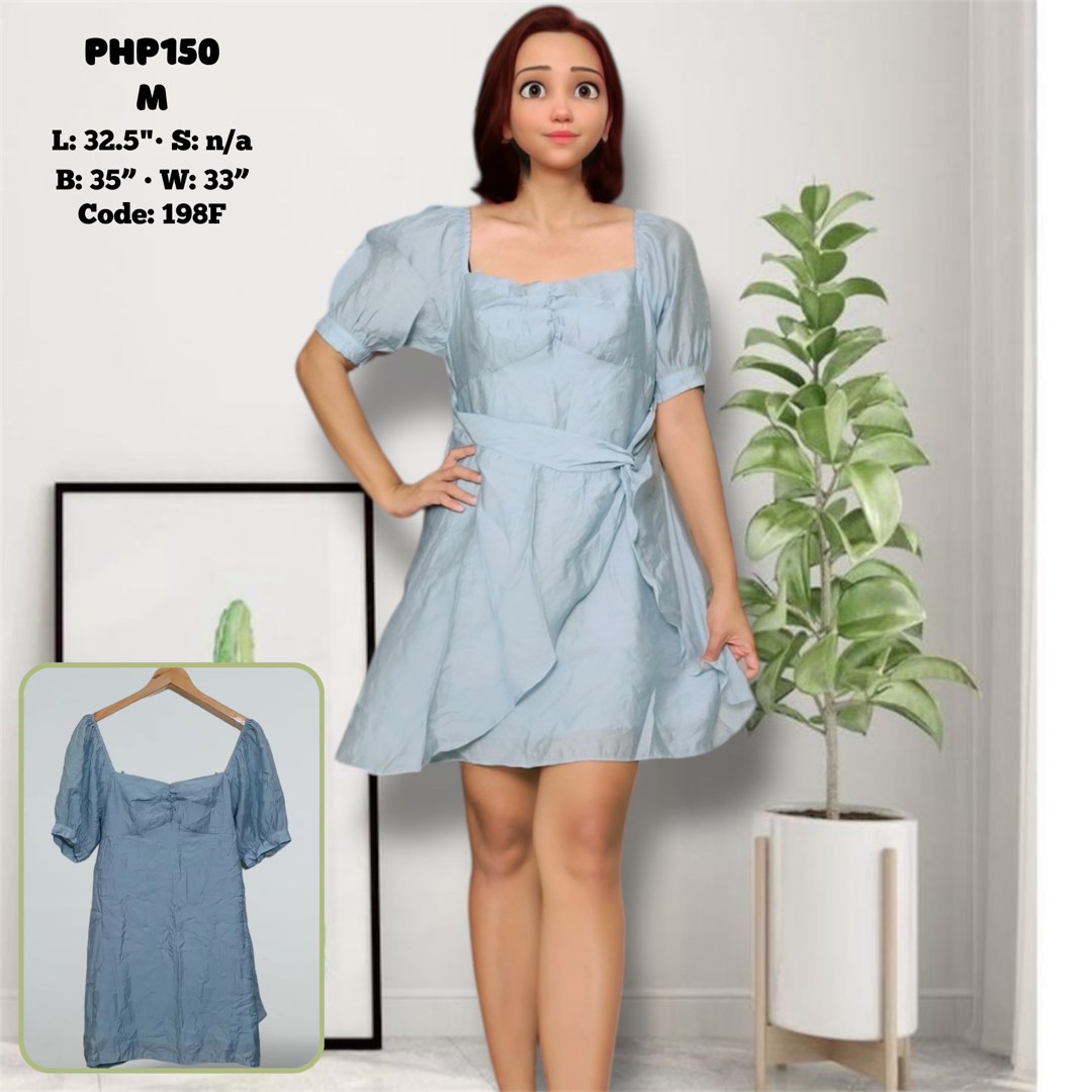 198F Preloved Blue Puff Mini Dress, Women's Fashion, Dresses & Sets ...