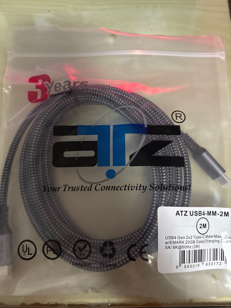 240W Type C Cable (ATZ USB4-MM-2M), Mobile Phones & Gadgets, Mobile ...