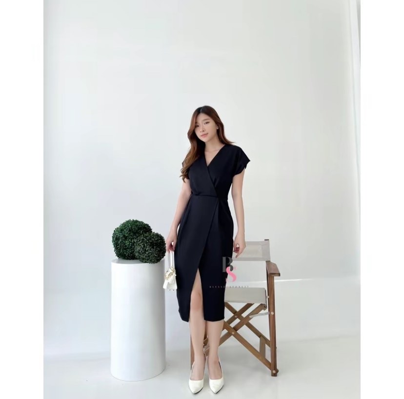 Black Midi Formal Dress Hitam Kerja Kantor, Fesyen Wanita, Pakaian ...