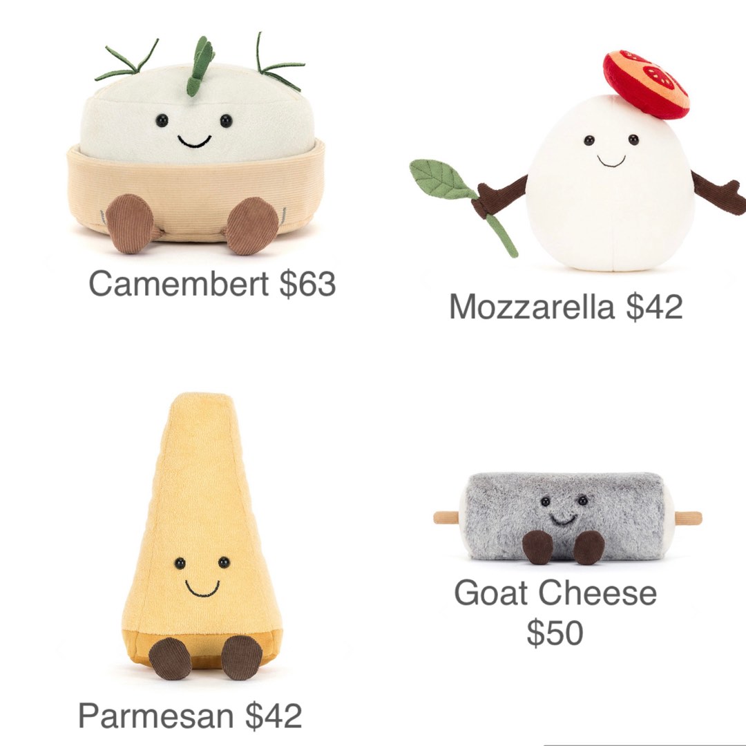 BNWT Jellycat Amuseables Camembert Mozzarella Parmesan Cheese, Hobbies ...