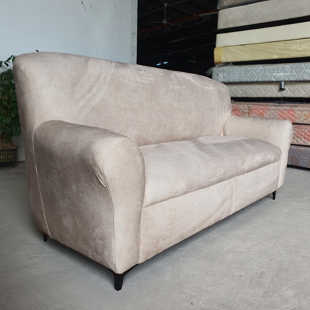 (Brand New - F20166870) Premium Cream Velvet Fabric 3-Seater Sofa ...