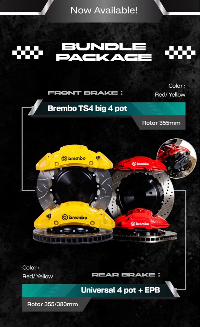 Brand New BREMBO TS4 4 Pot + Universal 4 Pot Pot with EPB Big Brake Kit ...