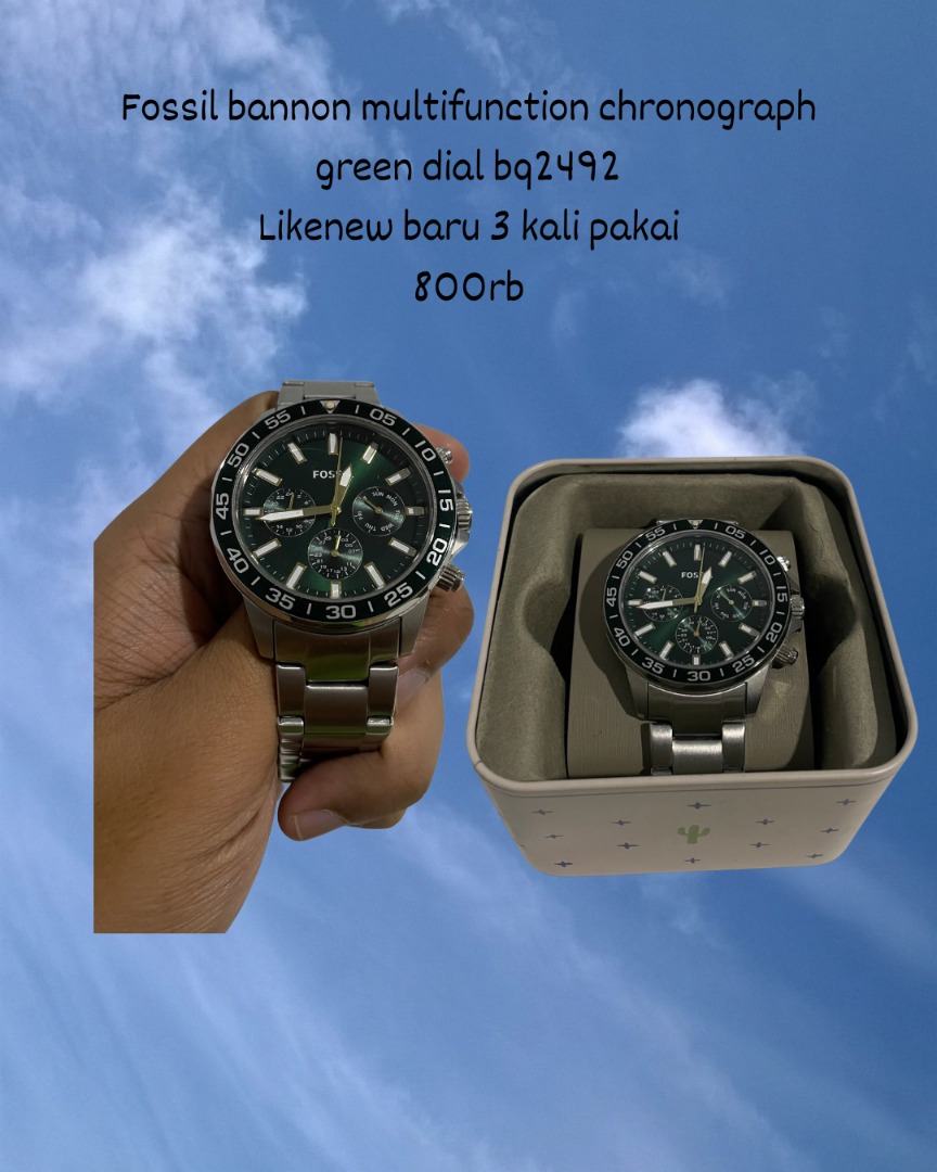 Fossil bannon multifunction chronograph green dial bq2492, Fesyen Pria, Jam Tangan di Carousell