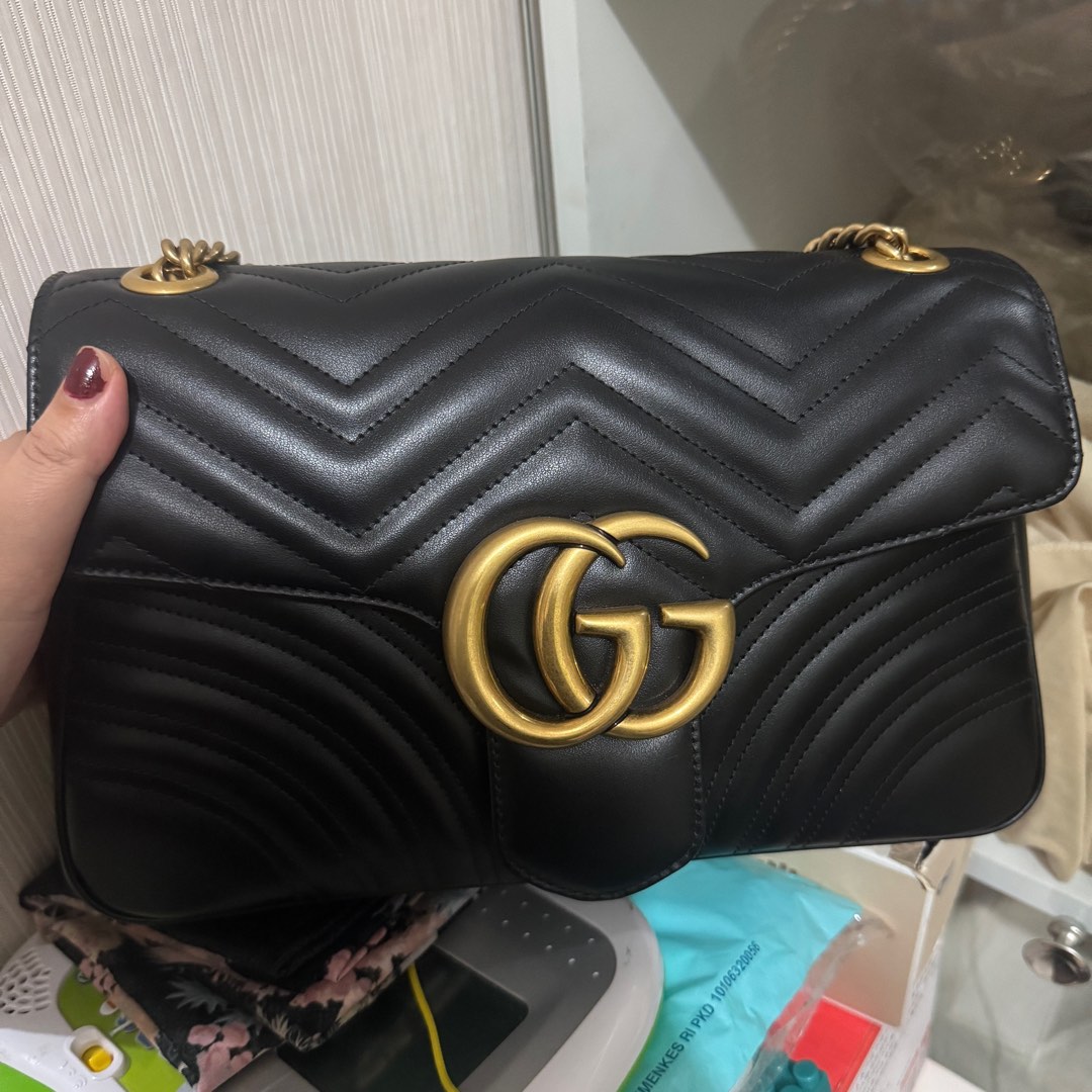 Gucci marmont black medium GHW 2024 (lengkap db,booklet,reciept ...