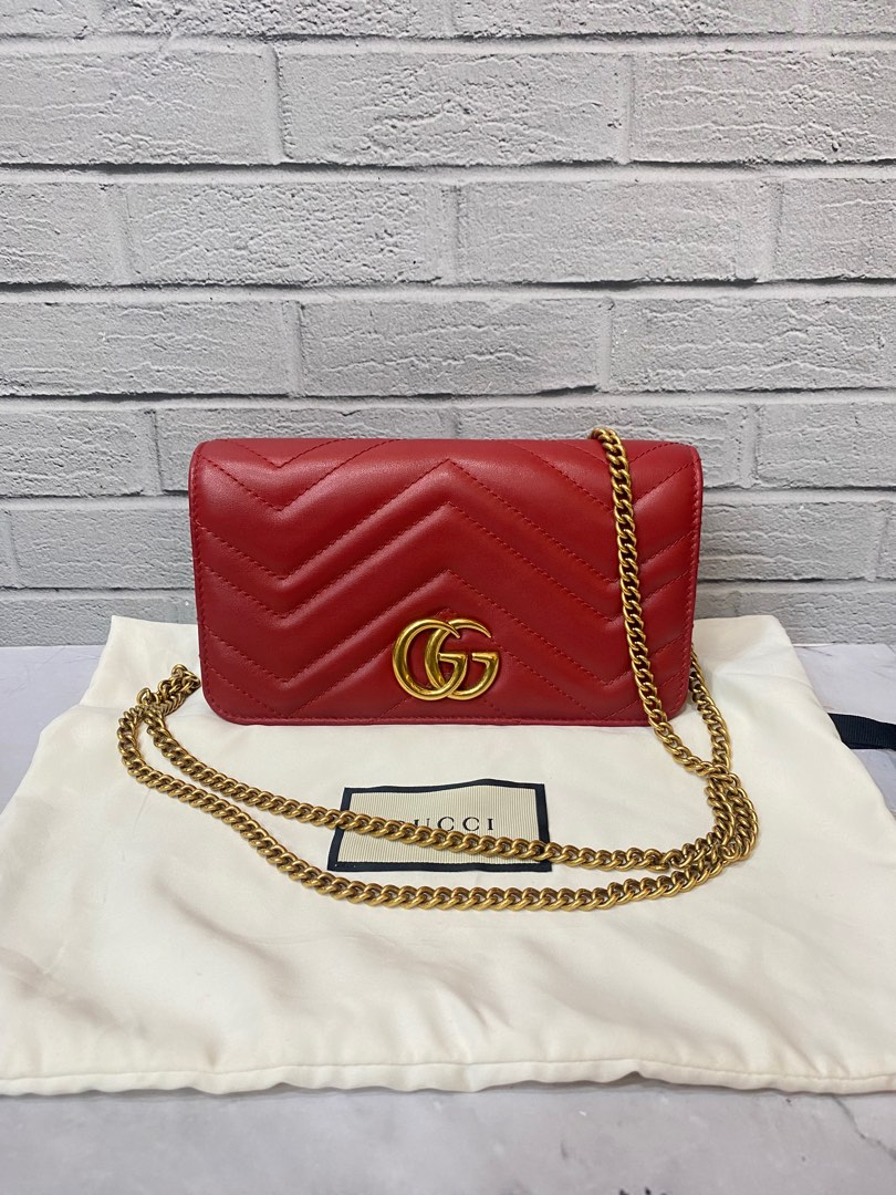 Gucci marmont GG woc red GHW Size 15 x 9 x 5 cm Dustbag, chain @14,5 ...