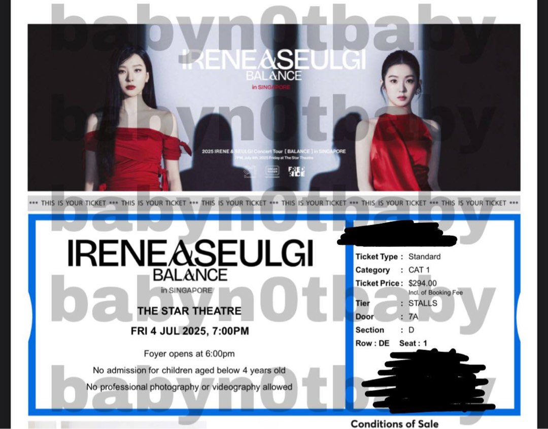 IRENE AND SEULGI SINGAPORE CAT 1 TICKETS, Tickets & Vouchers, Event ...