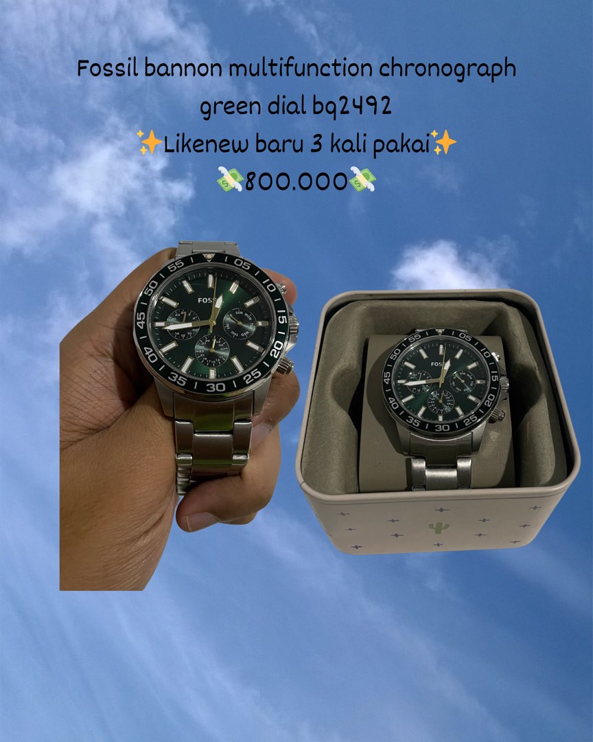 Jam tangan Fossil bannon multifunction chronograph green dial bq2492 ...