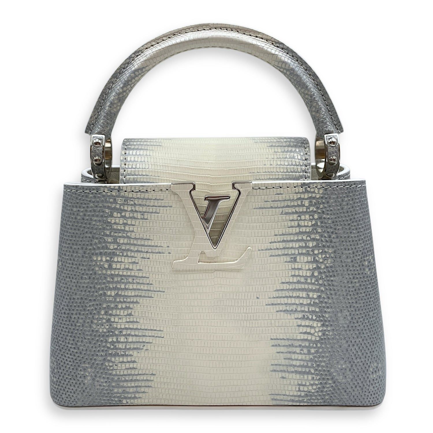 Louis Vuitton Capucines Mini White Shoulder Bag in Lizard Varanus ...