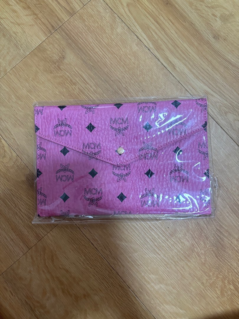 MCM Pink Monogram Envelope Pouch / Clutch, Women's Fashion, Bags ...