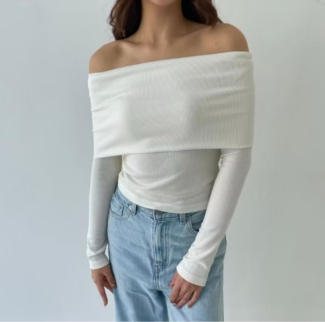 Sabrina White Top, Fesyen Wanita, Pakaian Wanita, Atasan di Carousell