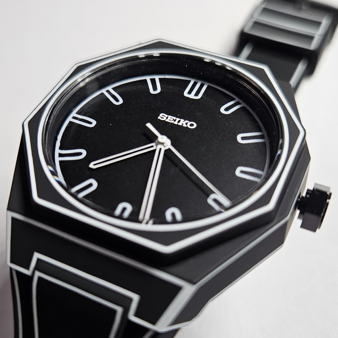 Seiko mod Manga Casioak 3D styled black watch black strap comic analog ...