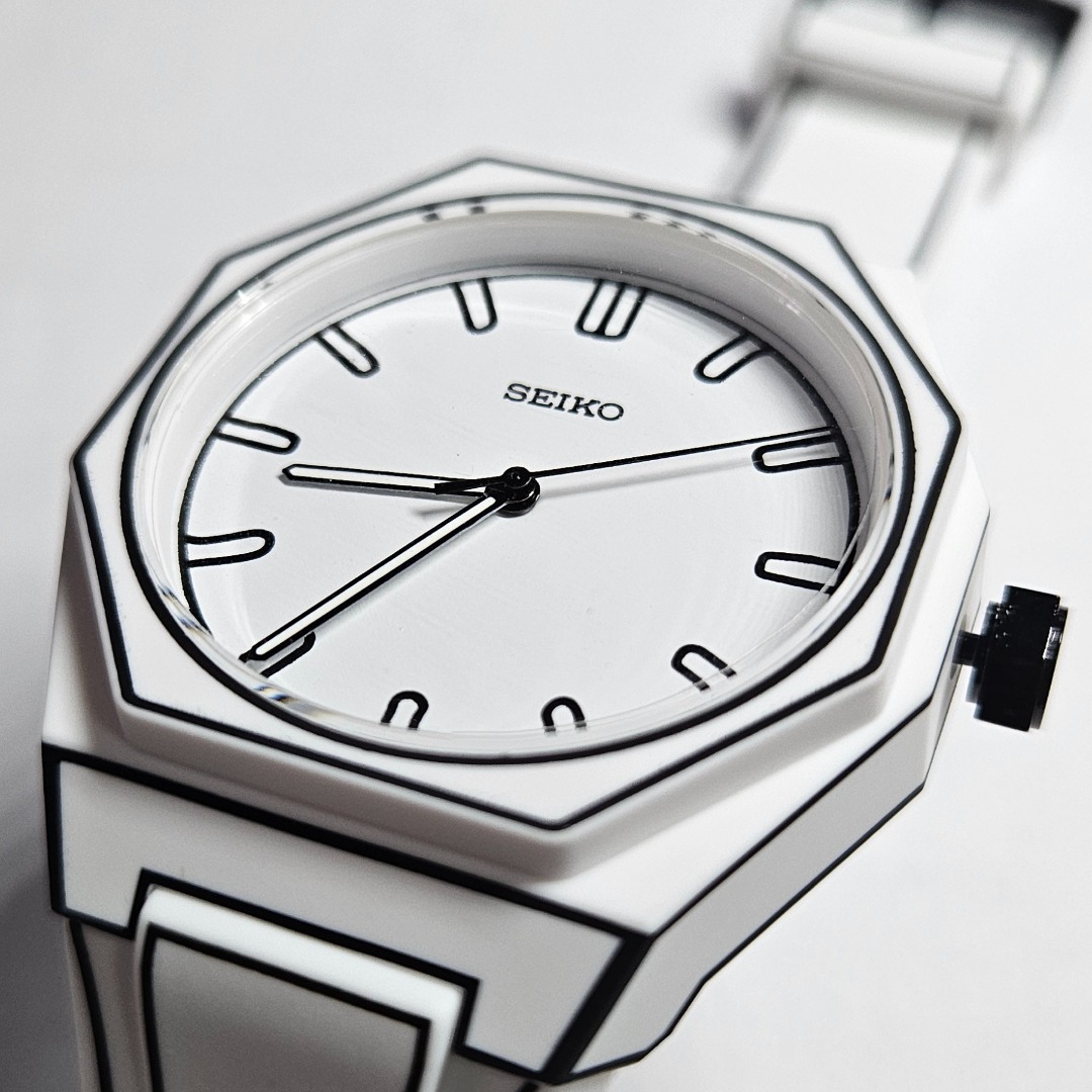 Seiko mod Manga Casioak 3D styled white watch white strap comic analog ...